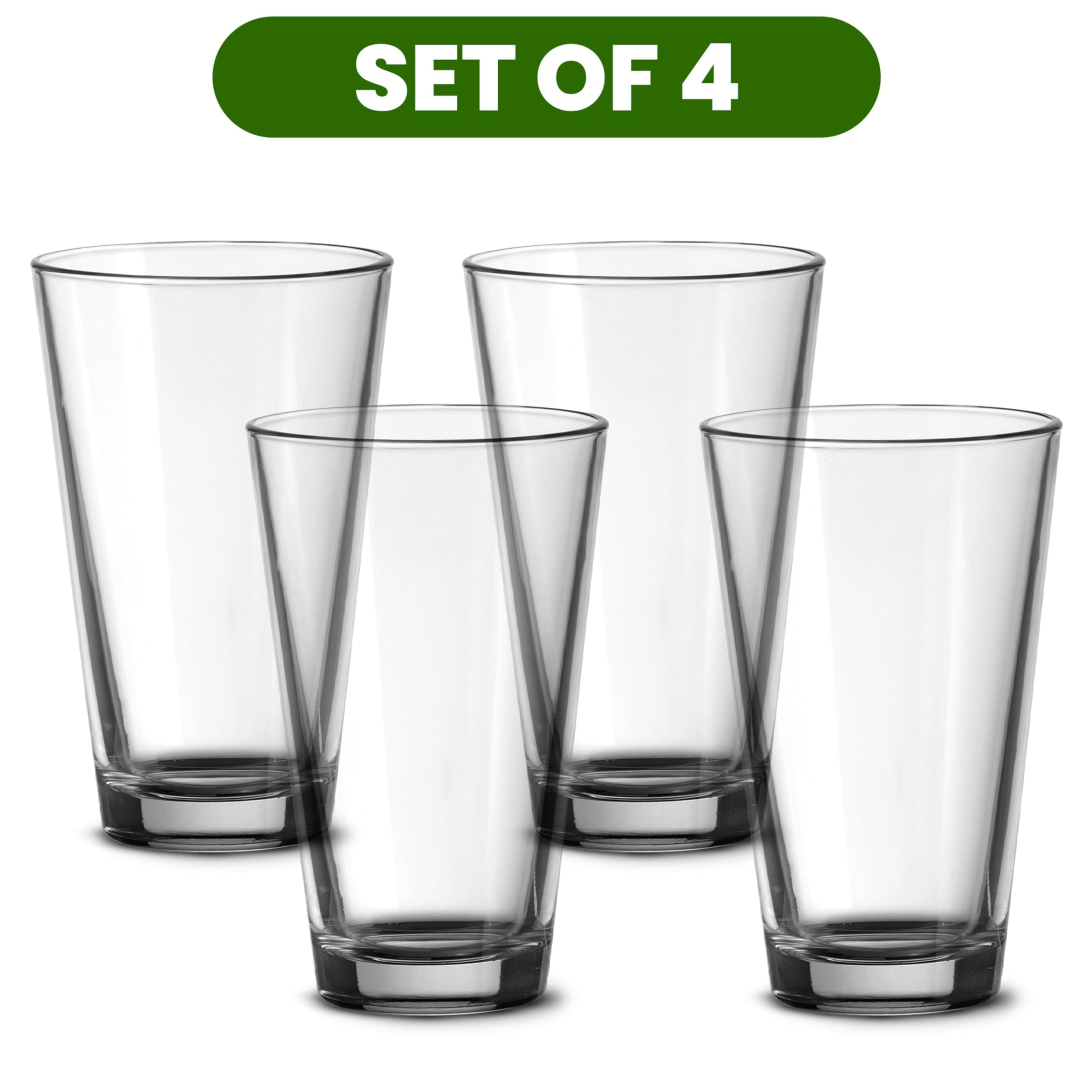 Great Credentials© Pint Drinking Beer Glasses With Tuff Rim, 16 oz - Set of 4