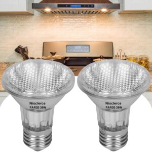 nioclerce par20 flood 39w 120v 480 lumens- 2 pack par20 flood light bulbs 2800k warm white, par20 dimmable with e26 base, long lasting 39w par20 bulb for recessed lighting & hood range light bulbs