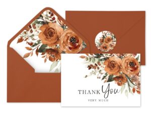 whaline 36pcs watercolor floral thank you cards with envelopes and stickers orange rose greeting cards blank note cards for weddings bridal shower baby shower