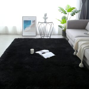 shag area rugs for bedroom living room,5x8 ultra soft fluffy area rugs for dorm,indoor carpet nursery rugs for kids girls room home decor, black