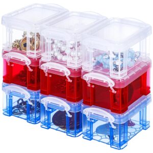 9 pcs storage box containers with lids, small plastic clear mini bins, 3.4 x 2.6 x 2.0 inches reusable stackable craft box cases, small items accessories storage organizer holders