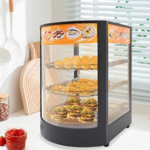 3-tier commercial food warmer display pizza warmer, 110v 800w electric countertop food warmer pastry display case food warming cabinet w/led lighting, removable shelves and glass door