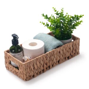 toilet paper basket for back of toilet water hyacinth long narrow wicker bathroom storage basket with built-in handles 14.2 x 6.5 x 3.7 inch