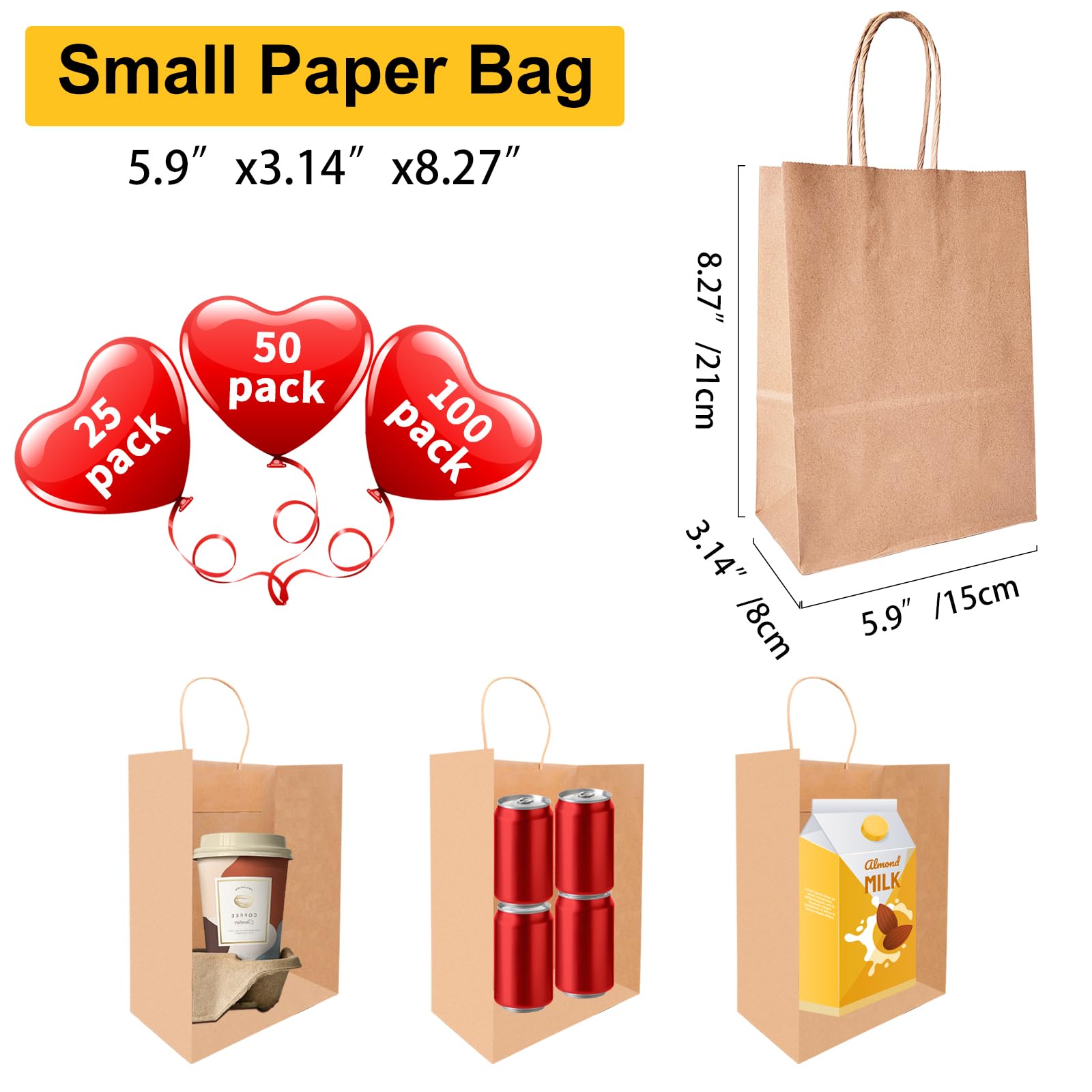 BAG BOX Gift Bags Paper Bags with Handles,Kraft Paper Shopping Bags For Small Business Small Gift Bags with Handles for Grocery Birthday Party Supplies