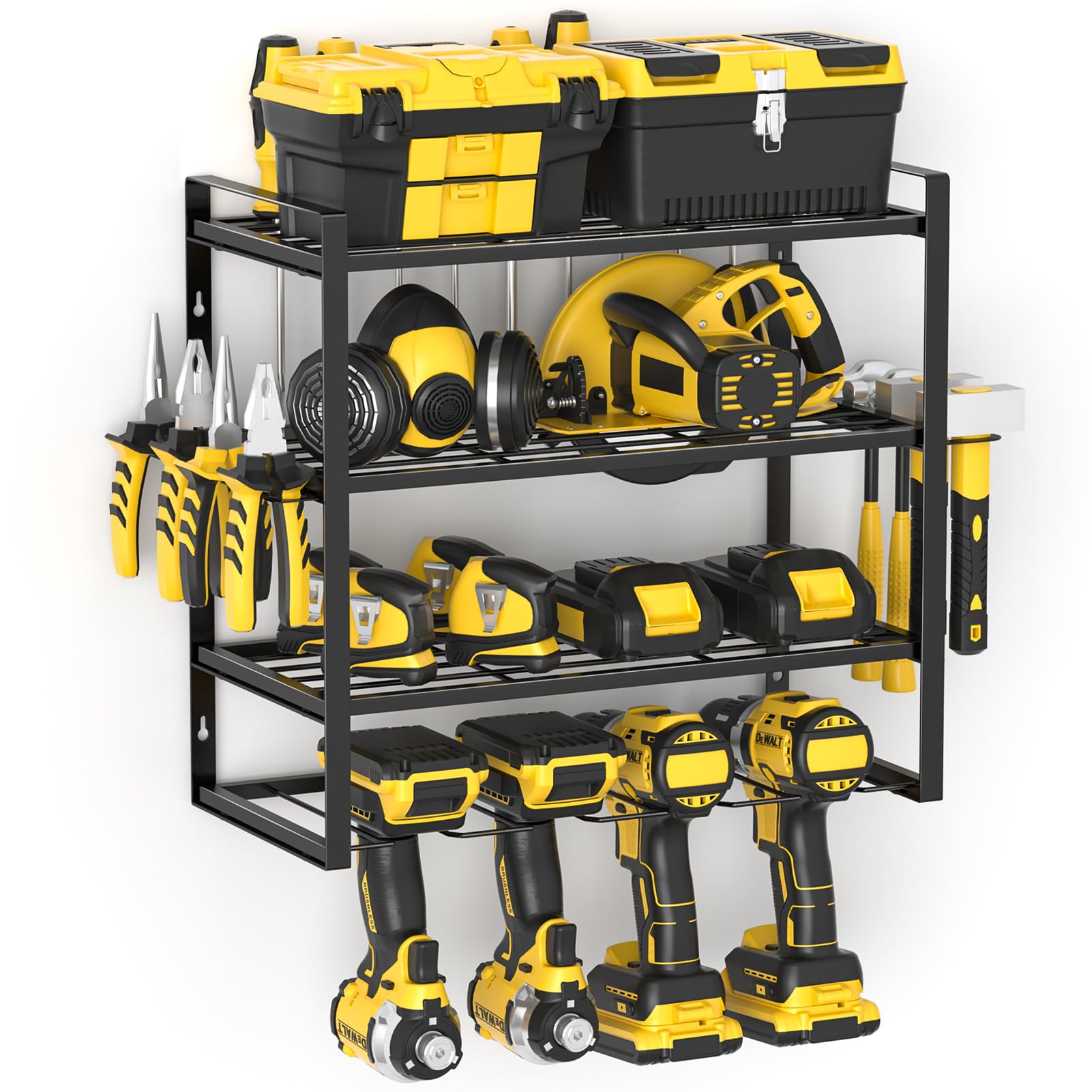 SPACECARE Power Tool Organizer，4 Drill Holders Wall Mount， 4 Layers Garage Organization Floating Cordless Drill Holder Heavy Duty Tool Organizers Utility Rack Floating Tool Shelf for 4 Drill Holders