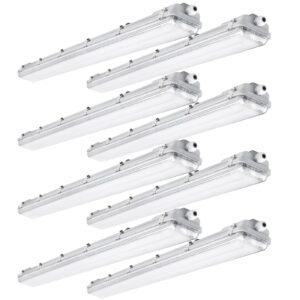 brillihood 4ft led vapor tight light fixtures, 48w, 4200lm, 6000k bright white, clear cover, ip65 waterproof vapor proof lights for car wash, garage, walk in freezer, indoor outdoor lighting, 8-pack