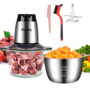 meat food processors electric, meat grinder 2l stainless steel meat blender food chopper for meat, onion, vegetables with bi-level blades, 2 speed, 500w, 2 bowls (8 cup+8 cup)