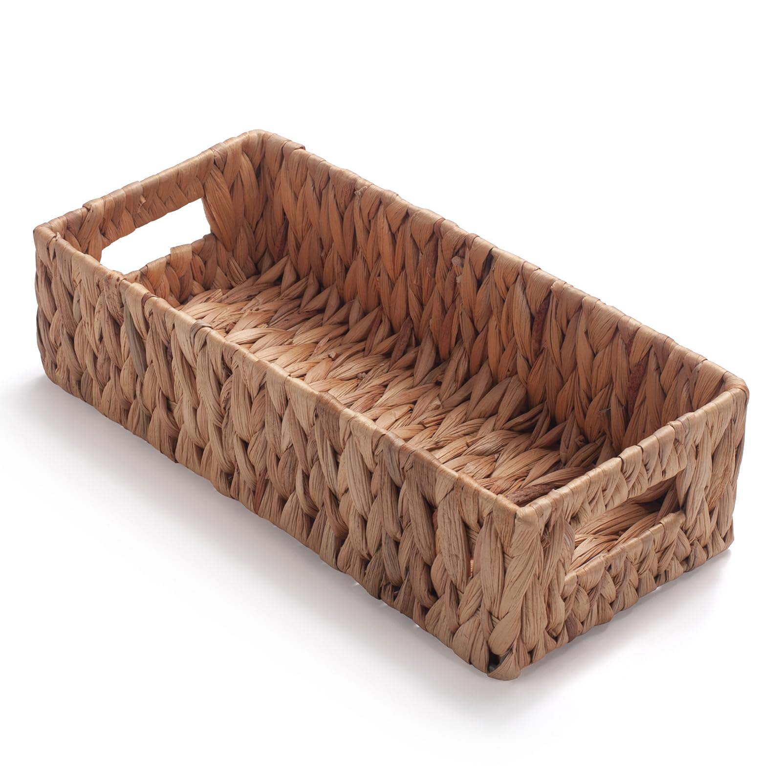 Toilet Paper Basket for Back of Toilet Water Hyacinth Long Narrow Wicker Bathroom Storage Basket with Built-in Handles 14.2 x 6.5 x 3.7 inch