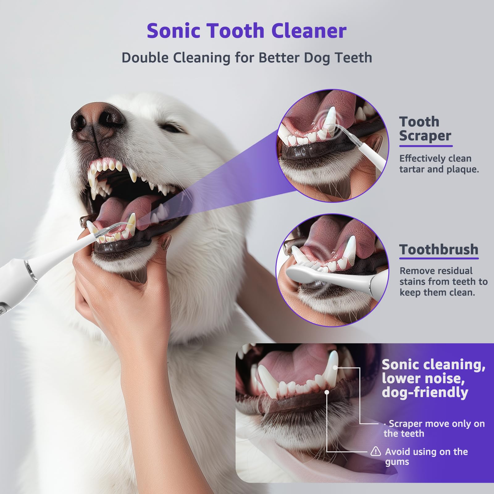 Roilpet Dog Teeth Cleaning Kit, Dog Plaque and Tartar Remover with Dog Finger Toothbrush, Rechargeable Sonic Electric Dog Tooth Scraper & Brushing Kit for Dog, Pet