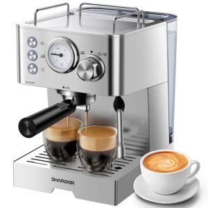 shardor 20 bar espresso machine,fast heating expresso coffee machines for home, manual latte & cappuccino maker with milk frother, 50 oz removable water tank, 1100w, stainless steel