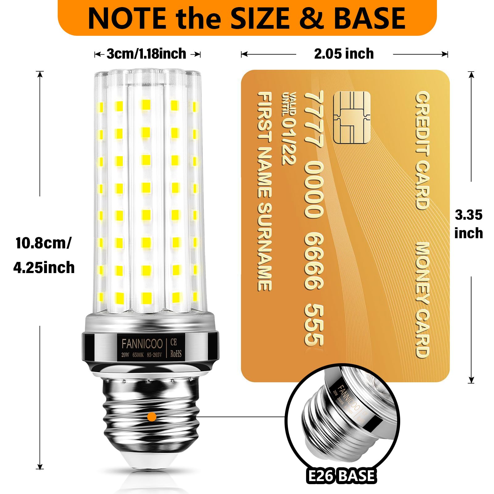 LED Light Bulb 150W Equivalent 2000Lumen 6500K Cool Daylight White 20W LED Corn Light Bulb E26/E27 Base Non-Dimmable Ceiling Fan Light Bulbs for Home Garage Kitchen Indoor Pack of 6