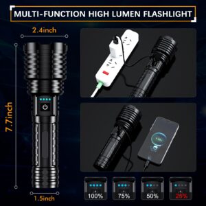 Super Bright Led Rechargeable Flashlight 2000000 High Lumens,Tactical High Powered Flashlight,Bright Flashlights With 5 Light Modes,Zoomable,IP67 Waterproof Powerful Flashlights For Camping Home (A8)