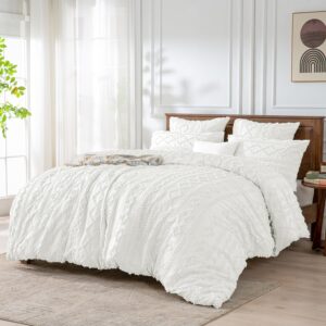 yasmeng white boho tufted queen duvet cover set boho geometric chevron stripe jacquard embroidery bedding farmhouse shabby chic tufts textured khaki duvet cover set full queen size for all seasons