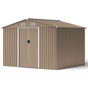 kullavik 10ft x 8ft outdoor storage shed,waterproof metal tool shed with lockable sliding door and air vents,metal storage shed for garden,backyard,patio,lawn