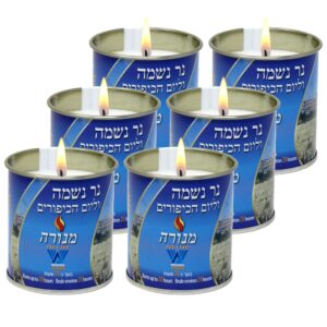 yartzeit memorial candle in tins - 6 pack - 26 hour burning time - made in israel, jerusalem candles - set of 6 1 day candle