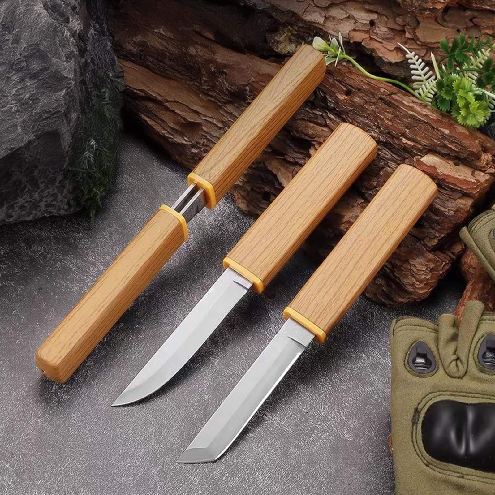 UNROEVS 2-Piece Kitchen knife Set,Double-edged Knife with Stainless Steel Paring Knife,Ultra Sharp Kitchen Knife,Portable Compact Knives for Camping,Hiking.