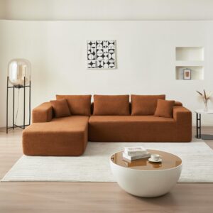 jurmalyn 104.33" orange sponge sectional sofa cloud couch for living room fabric l-shape sofa couch with chaise, comfy high density sponge floor sofa