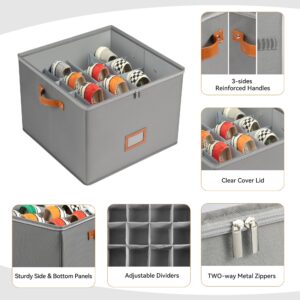 Delamu Shoe Organizer for Closet, Fabric Shoe Storage Boxes/Clear Cover, Adjustable Dividers for Storage Bins/Bottom Support, Foldable Space-saving Storage Cabinet with Handles, Fits 8-16 Pairs, Grey