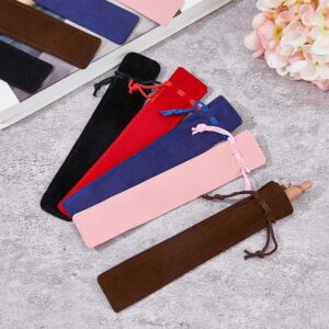 SUPERFINDINGS 60Pcs 5 Colors Velvet Single Pen Sleeve Holder 6.85inch Velvet Pen Pouch with Drawstring Black Pink Pencil Bag Red Velvet Pen Holder for Office Storage