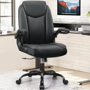 athope office chair ergonomic computer desk chair, executive leather office chair with adjustable flip-up armrests height, swivel task chair with lumbar support rocking function for home office(black)