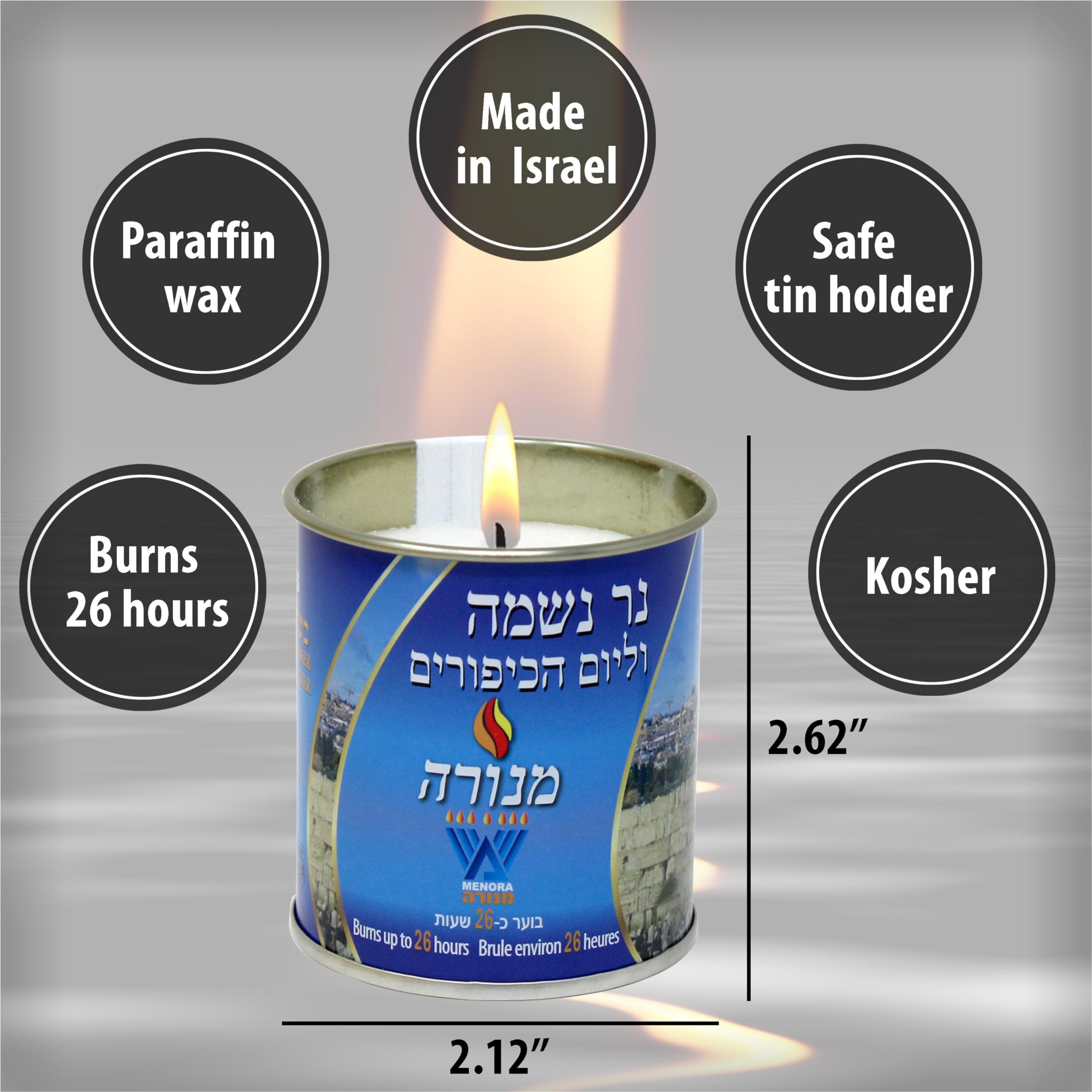 Yartzeit Memorial Candle in Tins - 6 Pack - 26 Hour Burning Time - Made in Israel, Jerusalem Candles - Set of 6 1 Day Candle