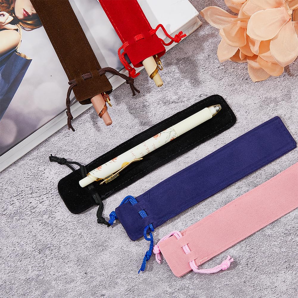 SUPERFINDINGS 60Pcs 5 Colors Velvet Single Pen Sleeve Holder 6.85inch Velvet Pen Pouch with Drawstring Black Pink Pencil Bag Red Velvet Pen Holder for Office Storage