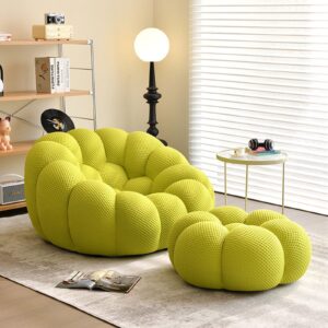 lazy sofa ultra comfy fireside sofa chair upholstered bubble single floor sofa 3d honeycomb shape bubble sofa curved couch for living room office (color : yellow)