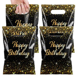 pasimy 50 pcs black gold birthday gift bags black gold party favor bags golden plastic goodie treat bags with handle for birthday party wedding bridal baby shower christmas new year gift supplies