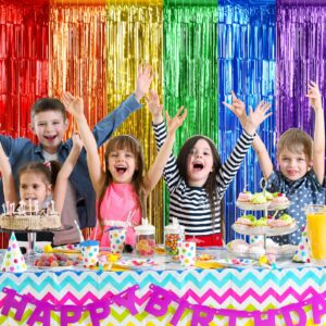 4Pack 3.3X6.6Ft Rainbow Foil Fringe Curtains Backdrop Decorations, Rainbow Metallic Tinsel Foil Streamers Curtain Photo Booth Background for Birthday Wedding Engagement Bridal Shower Party Decorations