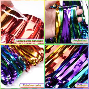 4Pack 3.3X6.6Ft Rainbow Foil Fringe Curtains Backdrop Decorations, Rainbow Metallic Tinsel Foil Streamers Curtain Photo Booth Background for Birthday Wedding Engagement Bridal Shower Party Decorations