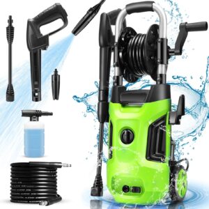 suyncll pressure washer, max psi 2.5gpm electric power washer,1800w high pressure washer, professional washer cleaner, with all-in-one adjustable nozzle and hose, best for cleaning cars (green&black)