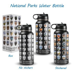 Beautsque 63 National Parks Water Bottle with Stickers,3D Printed,32 oz Travel Insulated Bottles with Straw, Stainless Steel