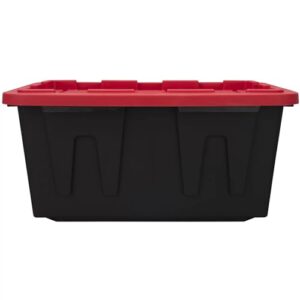 bmhsn 27 gallon plastic storage bin tote organizing container with durable lid and secure latching buckles, stackable and nestable snap lid plastic storage bin, 1 pack, black base/red lid