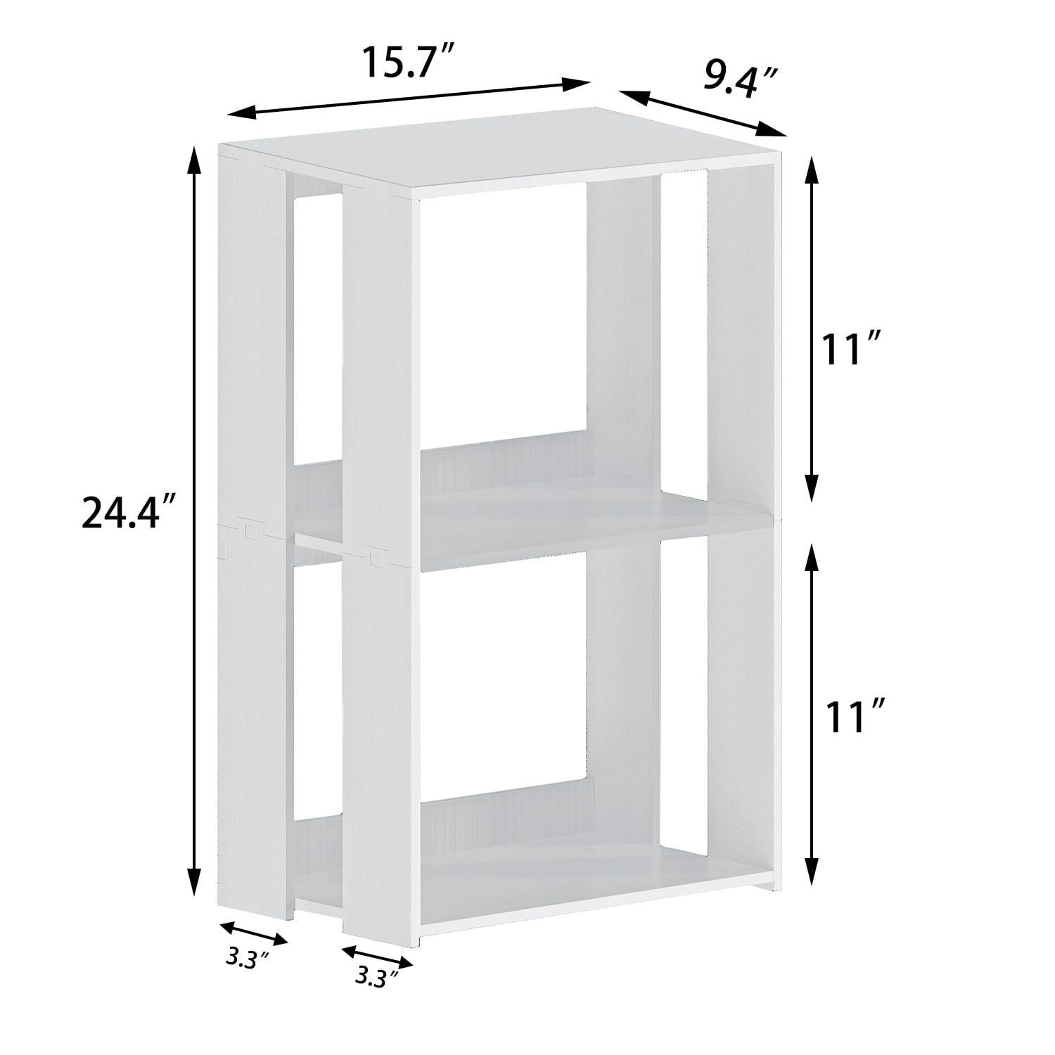 POBOMULI 3-Tier End Table, White Side Table for Small Space Modern Bookshelf Storage Organizer, Narrow Nightstand Bookcase Display Shelf for Bedroom, Living Room, Home Office(24.4" H)