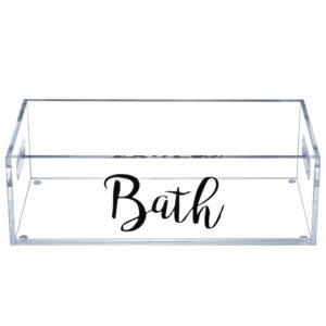 MyGift Hotel Series Premium Clear Acrylic Bathroom Storage Container Bin Tray with Cutout Handles and Cursive Bath Decoration for Countertop or Cabinet Organization