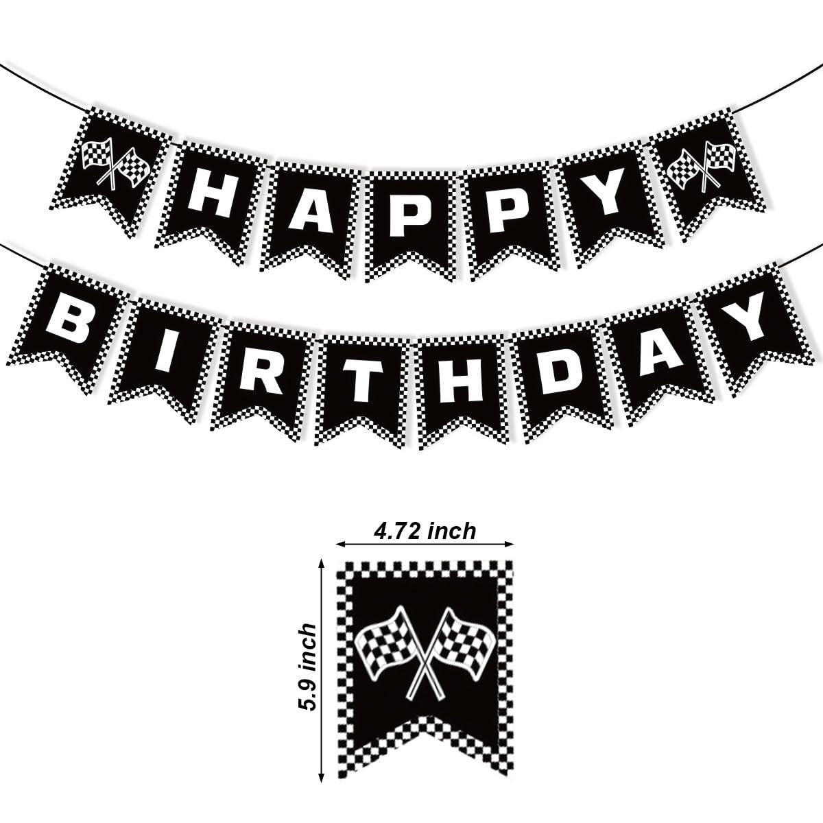 Eostankr Race Car Happy Birthday Banner Race Car Birthday Party Decorations Black and White Checkered Flag Banner Racing Themed Checkered Flag Party Supplies for Boys