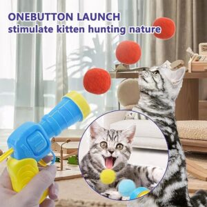 31Pcs Cat Ball Toy Launcher Gun, Cat Balls Fetch Toy, 30Pcs Plush Fuzzy Balls Launcher Cat Toy for Cats with 1 Gun, Funny Interactive Cat Toys for Bored Indoor Adult Cats, Cute Kitten Kitty Toys