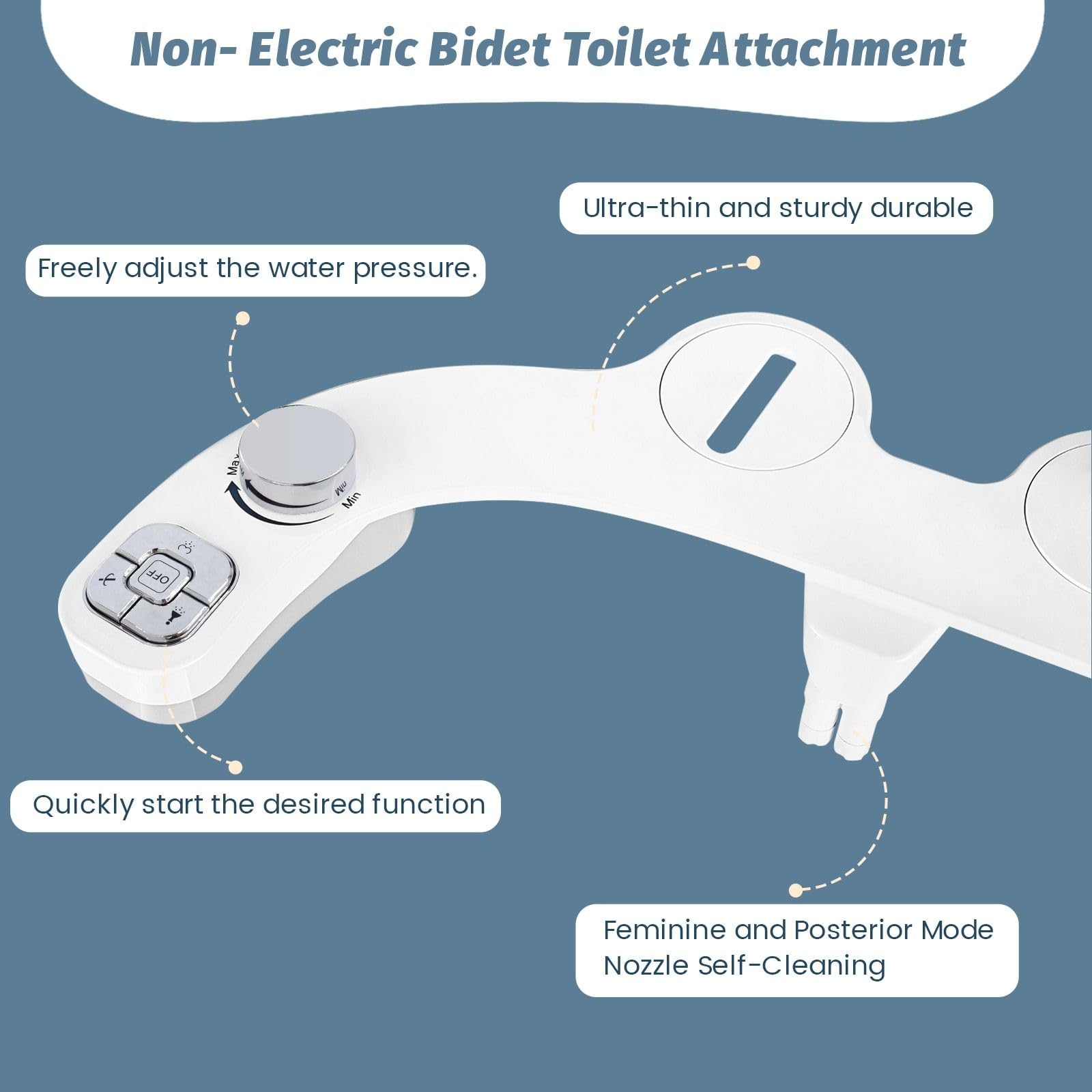 Generic Ultra-Thin 3-Function Bidet Toilet Seat Attachment Silver