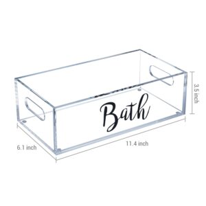 MyGift Hotel Series Premium Clear Acrylic Bathroom Storage Container Bin Tray with Cutout Handles and Cursive Bath Decoration for Countertop or Cabinet Organization