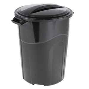 bmhsn 32 gallon heavy duty plastic garbage can, included lid, indoor/outdoor, black