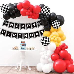 Eostankr Race Car Happy Birthday Banner Race Car Birthday Party Decorations Black and White Checkered Flag Banner Racing Themed Checkered Flag Party Supplies for Boys