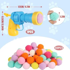 31Pcs Cat Ball Toy Launcher Gun, Cat Balls Fetch Toy, 30Pcs Plush Fuzzy Balls Launcher Cat Toy for Cats with 1 Gun, Funny Interactive Cat Toys for Bored Indoor Adult Cats, Cute Kitten Kitty Toys