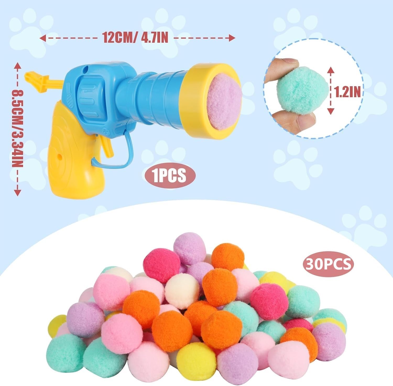 31Pcs Cat Ball Toy Launcher Gun, Cat Balls Fetch Toy, 30Pcs Plush Fuzzy Balls Launcher Cat Toy for Cats with 1 Gun, Funny Interactive Cat Toys for Bored Indoor Adult Cats, Cute Kitten Kitty Toys