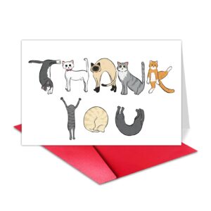 huokiriki funny thank you card to men women from cats, cute alphabet bday cats card from wife, great funny kitty card for boyfriend girlfriend, cat lover card for family, thick card stock, envelope included.