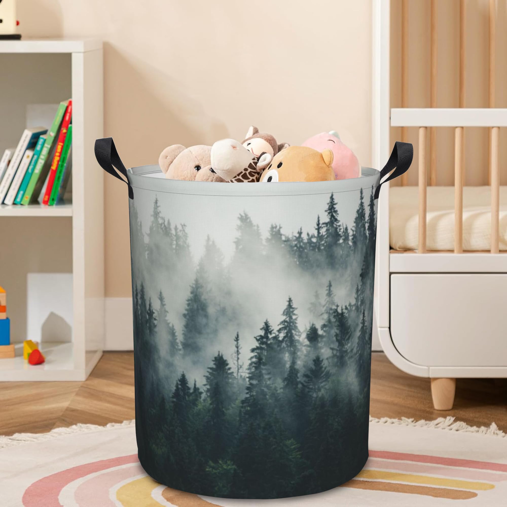 Naqiuli Misty Foggy Mountain Laundry Basket Foldable Laundry Hamper Waterproof Oxford Cloth Large Laundry Basket Clothes Storage Bucket Toy Organizer For Bathroom, Laundry, College 17.3 x16.5 Inch