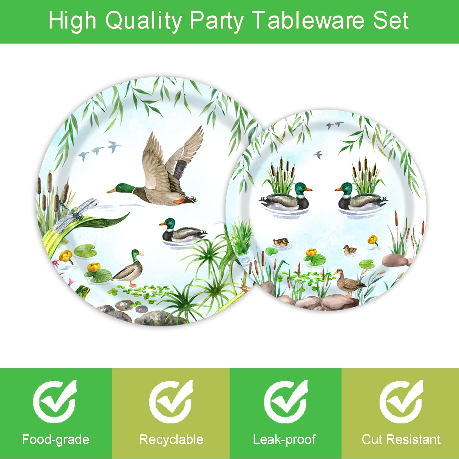 96 Pcs Mallard Duck Party Plates and Napkins Party Supplies One Lucky Duck Tableware Set Duck Hunting Birthday Party Decorations Favors for Duck Hunter Baby Shower Serves 24