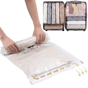 taili 12 pack travel compression bags, clear roll up space saver bags (6 large, 6 medium), no vacuum needed reusable packing bags for luggage, suitcase, backpack, travel essentials