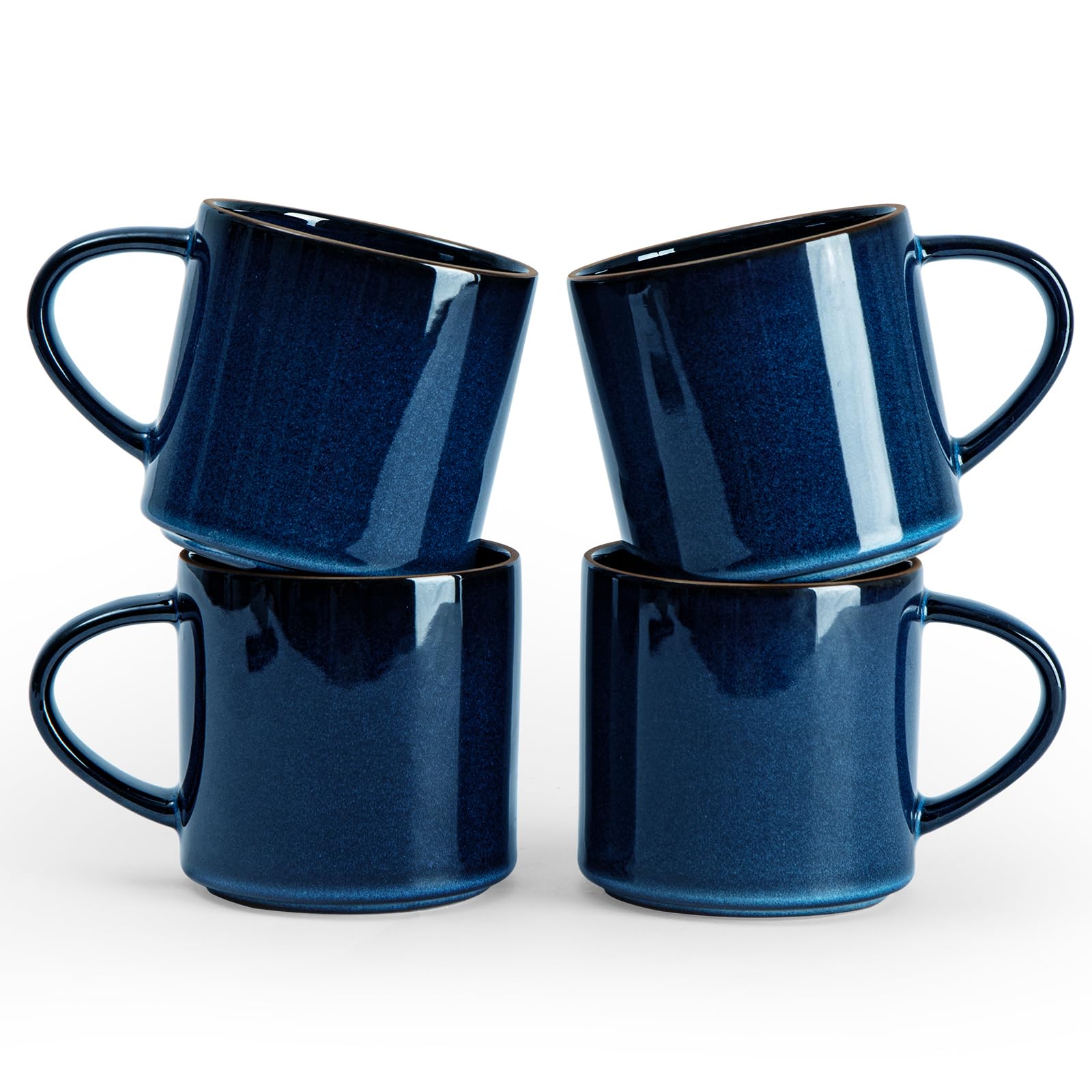 famiware Nature Coffee Mugs Set of 4, 14 oz Coffee Mug Set, Coffee Cups with Handle for Coffee, Tea, Cocoa and Milk, Microwave and Dishwasher Safe, Midnight Blue