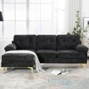 apicizon 82" black sectional sofa cloud couches, modern l-shaped sofa chaise sleeper for living room, convertible sofa couch with cushion for apartment chenille