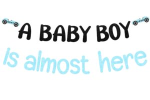 sursurprise race car baby shower decorations, a baby boy is almost here banner, racing car baby shower banner, let’s go racing party supplies